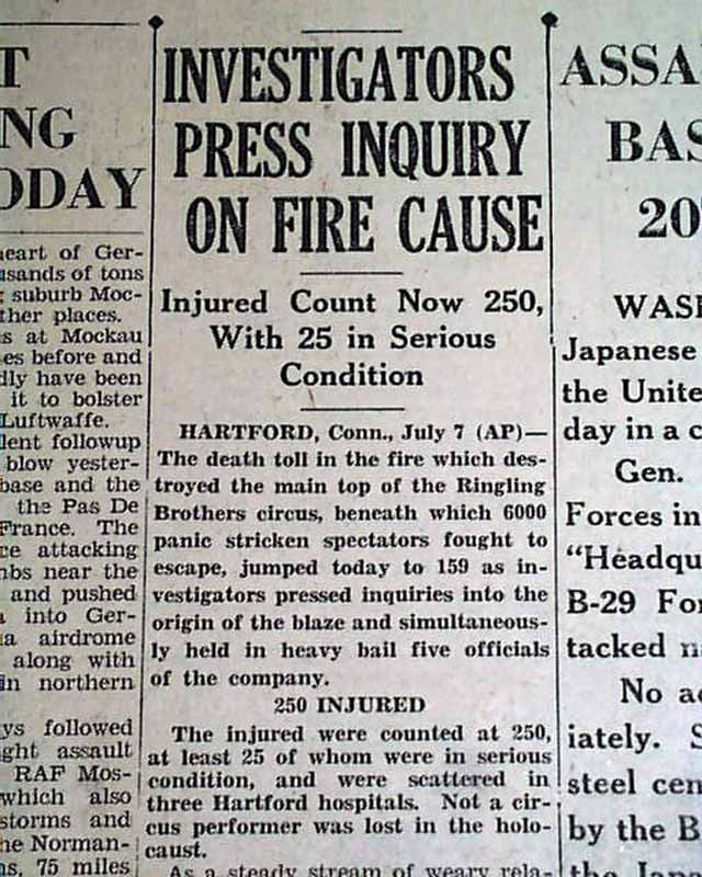 Hartford, Connecticut Circus Fire... - RareNewspapers.com