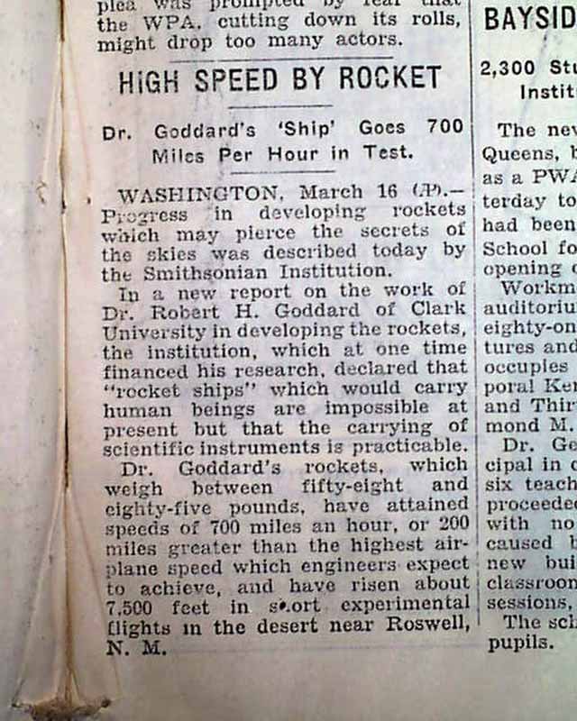 1936 Robert H.Goddard... Rockets... - RareNewspapers.com