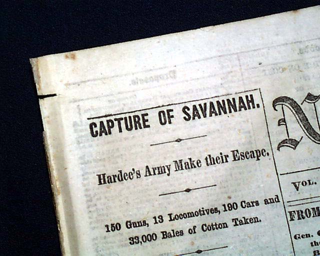 1864 Civil War - Savannah GA captured.... - RareNewspapers.com