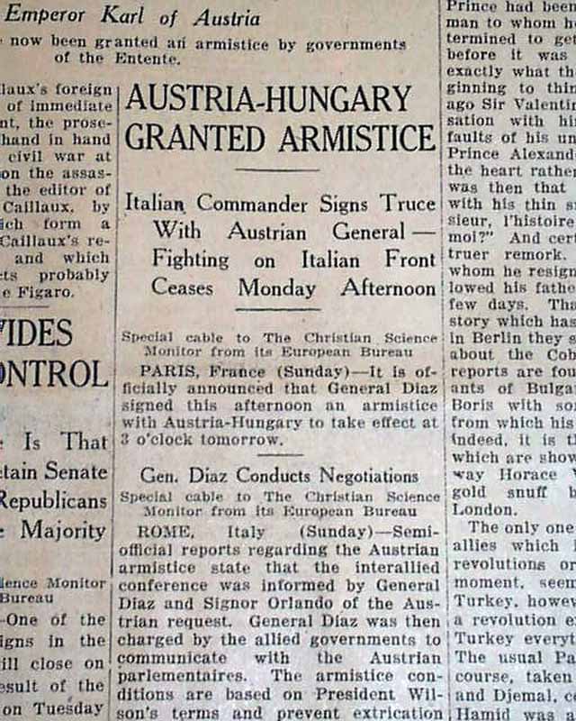 Austria-Hungary surrenders in 1918... - RareNewspapers.com