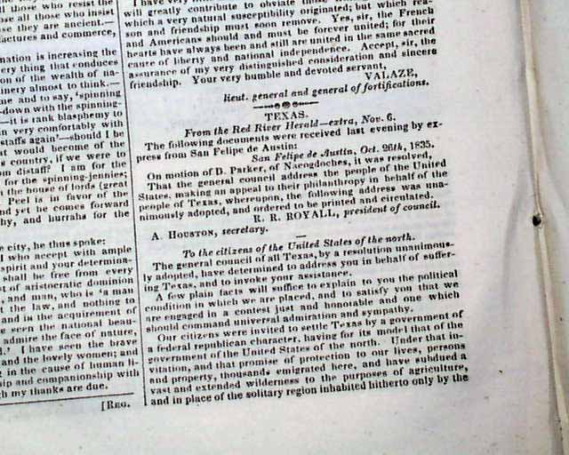 Davy Crockett to end his days in Texas... Stirring letter on the Texas ...