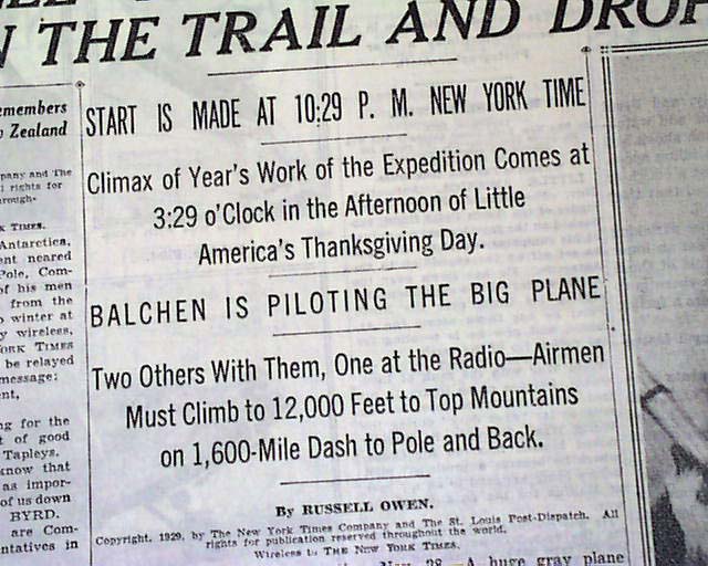 Richard E. Byrd's 1929 flight over the South Pole... - RareNewspapers.com