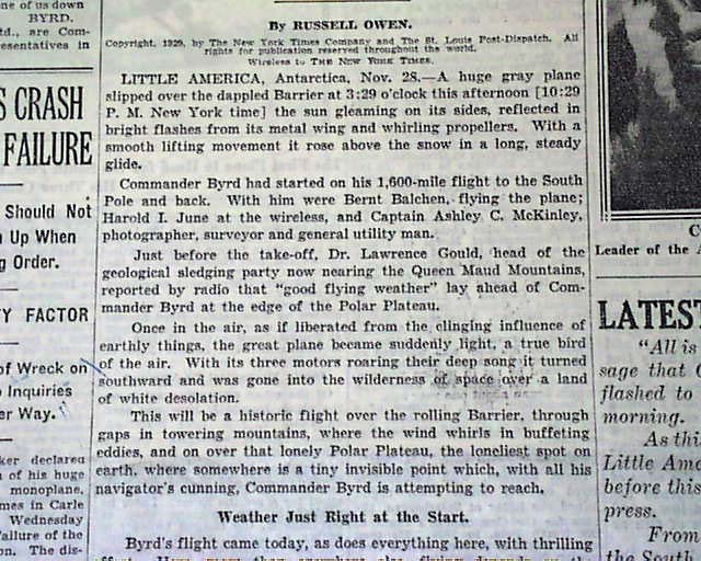 Richard E. Byrd's 1929 flight over the South Pole... - RareNewspapers.com