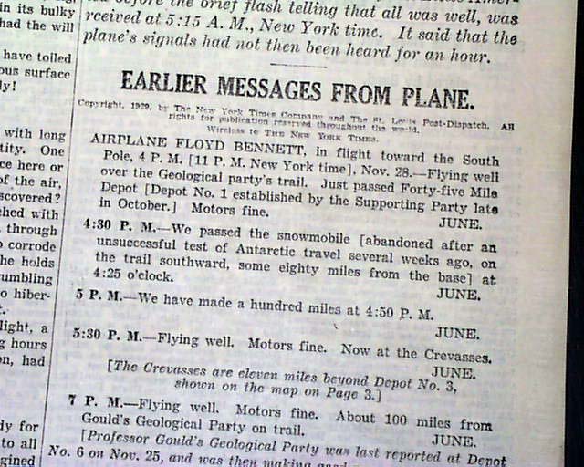 Richard E. Byrd's 1929 flight over the South Pole... - RareNewspapers.com