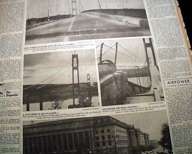 1940 Tacoma Narrows Bridge collapse... - RareNewspapers.com