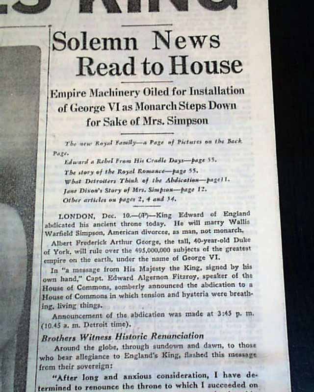 King Edward VIII abdication... - RareNewspapers.com