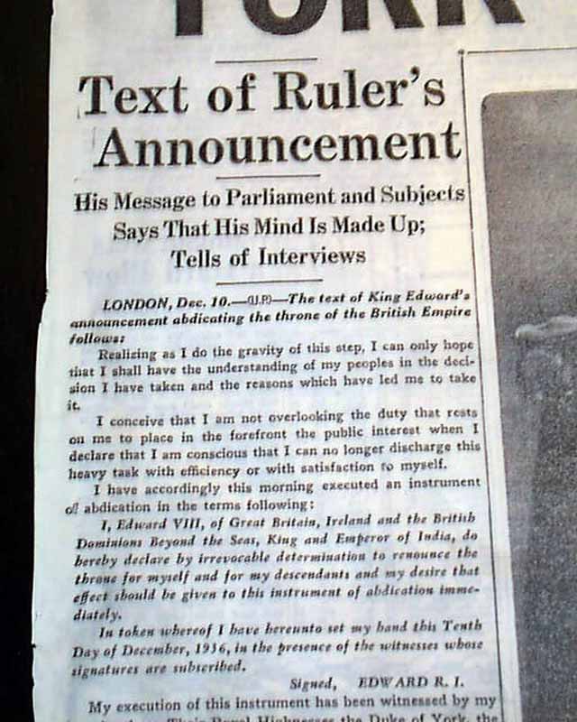 King Edward VIII abdication... - RareNewspapers.com