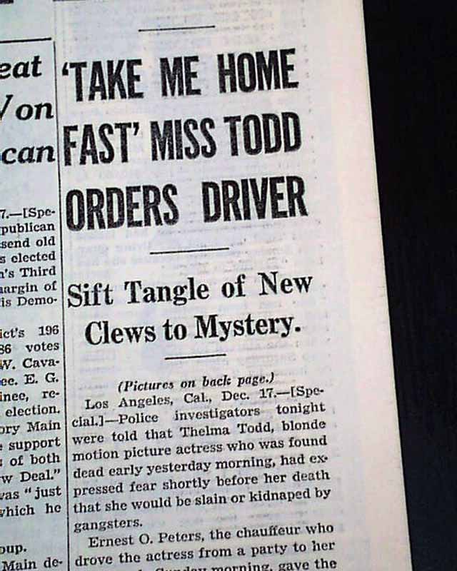 Thelma Todd's mysterious death.... - RareNewspapers.com