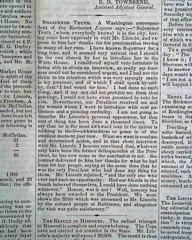 Sojourner Truth meets with Lincoln... Frederick Douglass' speech ...