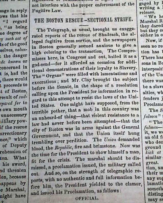 Much on the Fugitive Slave Law and the troubles in Boston: the Shadrach ...