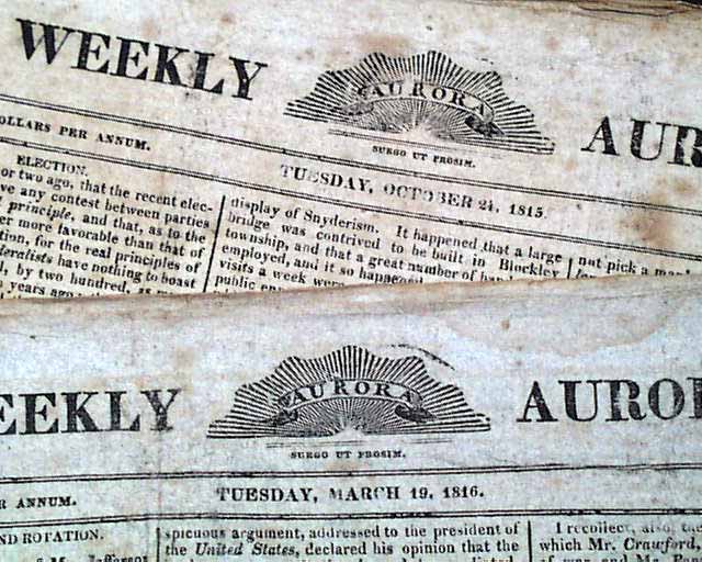 Lot of the Weekly Aurora from 1815-1816... - RareNewspapers.com