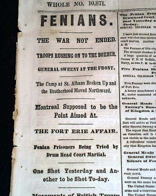 1866 Fenian raids... - RareNewspapers.com