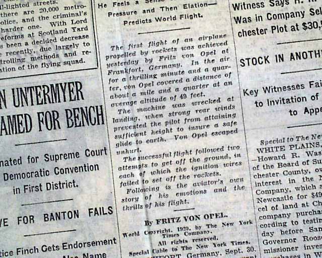 1st rocket plane flight in 1929... - RareNewspapers.com