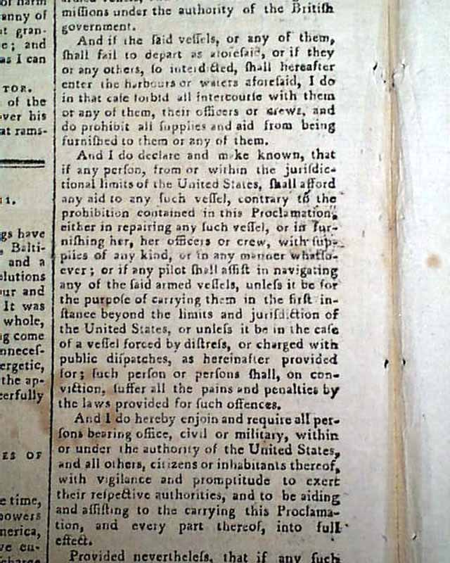 Jefferson's Proclamation concerning America's neutrality ...