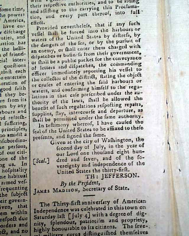 Jefferson's Proclamation concerning America's neutrality ...