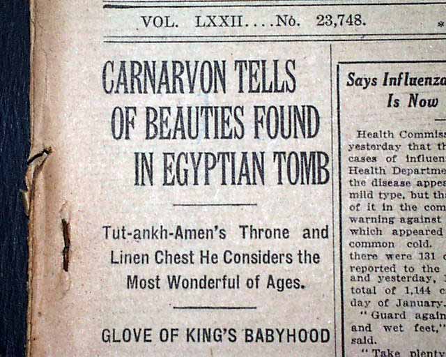 King Tutankhamun discovery... Egyptian Pharaoh... - RareNewspapers.com