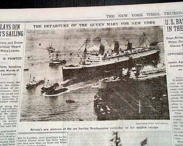 RMS Queen Mary maiden voyage begins in 1936... - RareNewspapers.com