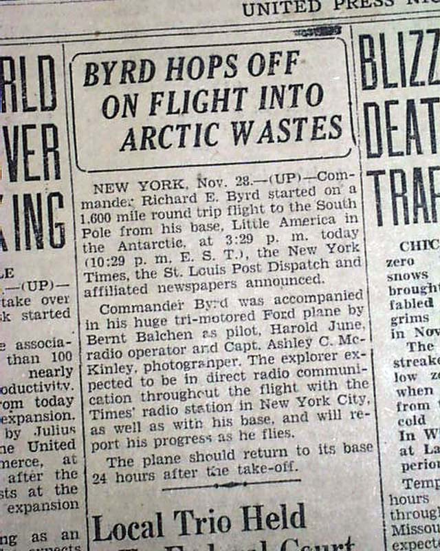 Byrd's flight over South Pole... - RareNewspapers.com