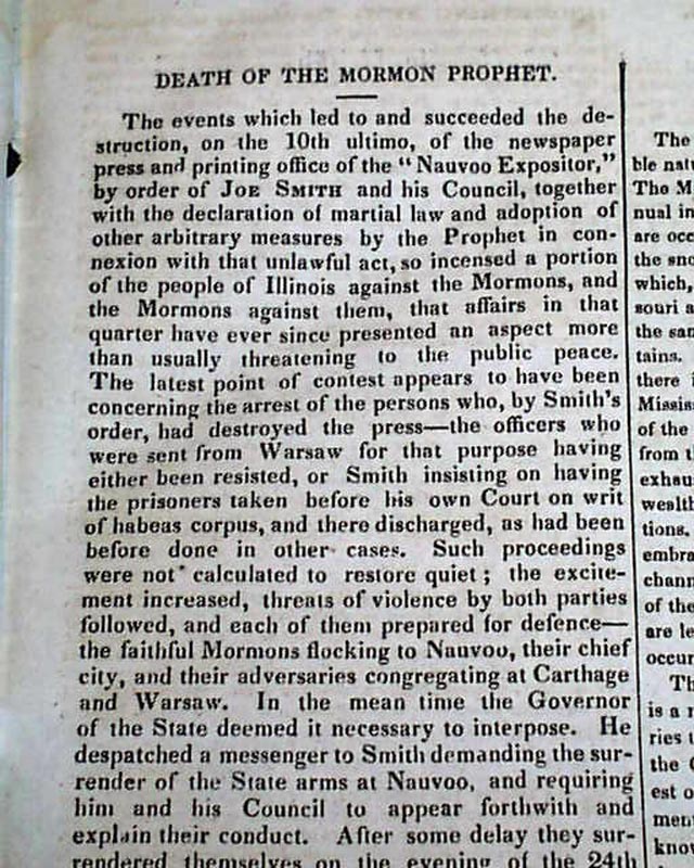 Death of Joseph Smith... - RareNewspapers.com
