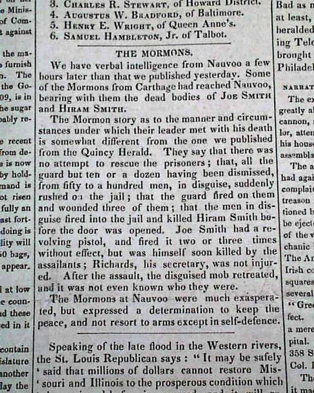 Some detail on the death of Joseph Smith... - RareNewspapers.com