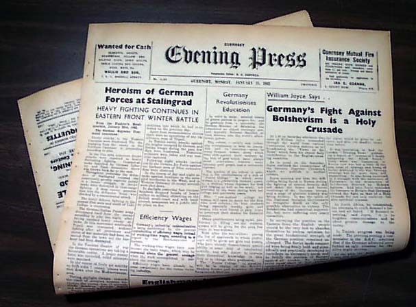 1943 WWII NAZI Germany On GUERNSEY ISLAND Newspaper - RareNewspapers.com