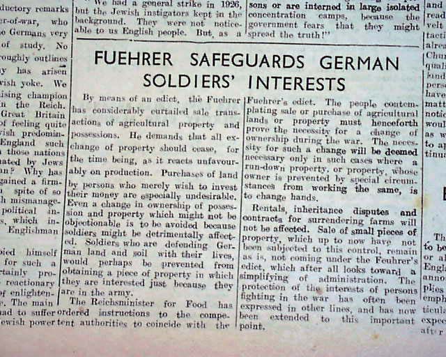 1943 WWII NAZI Germany On GUERNSEY ISLAND Newspaper - RareNewspapers.com