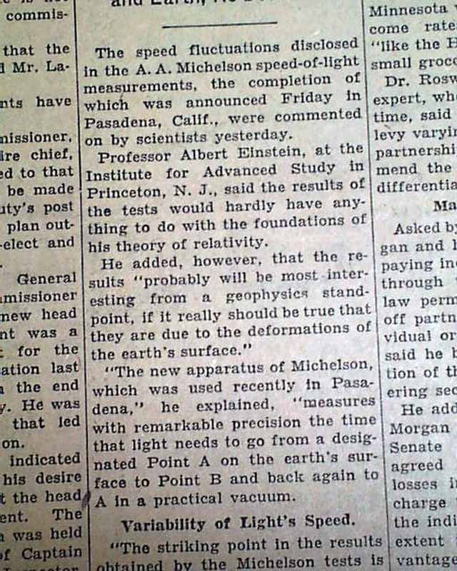 Albert Einstein on speed of light.... - RareNewspapers.com