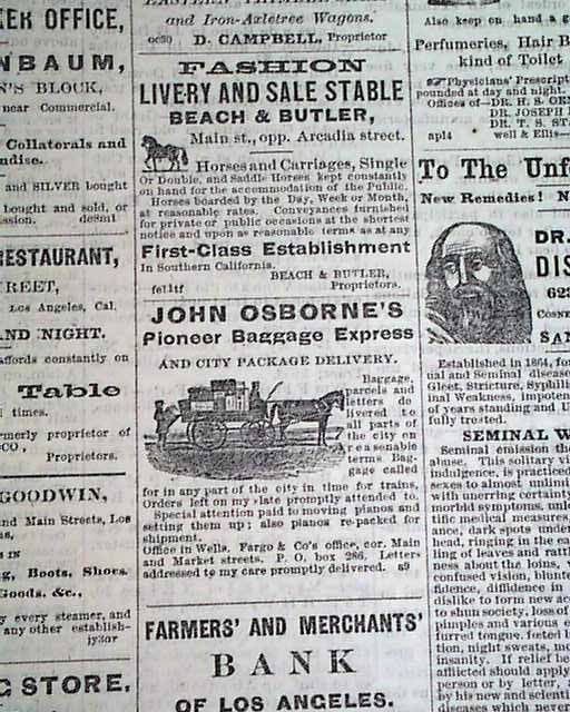 1874 Old West Newspaper From Los Angeles CA...... - RareNewspapers.com