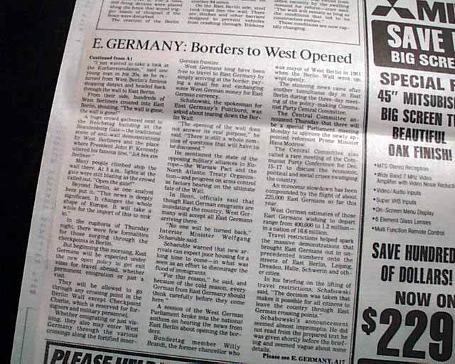 Fall of the Berlin Wall in 1989..... - RareNewspapers.com