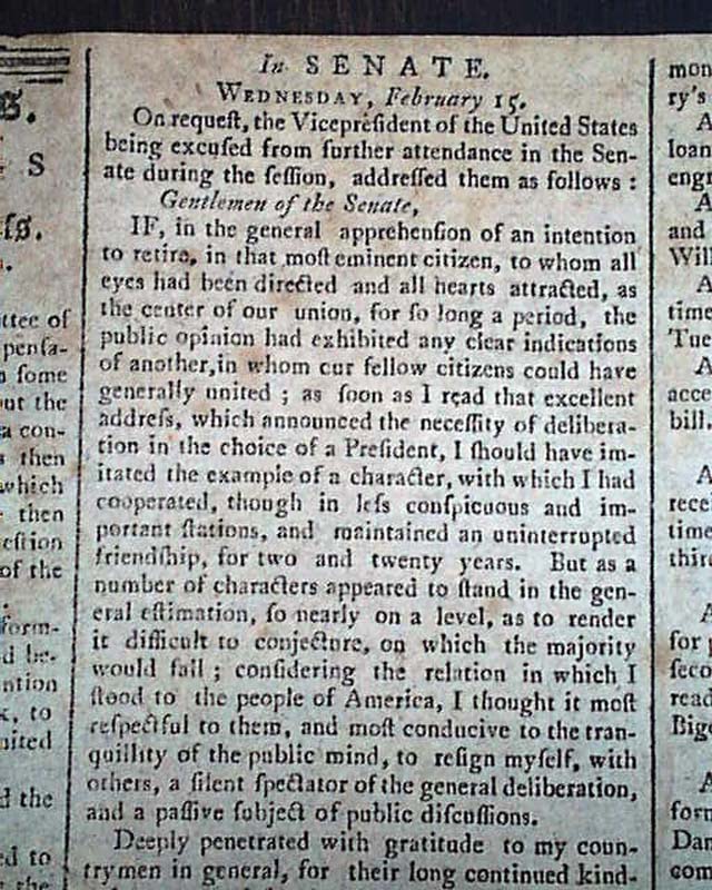 John Adams says farewell to the Senate before his inauguration ...