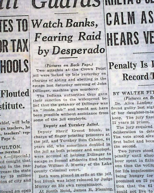John Dillinger's famous escape & bank robbery.. - RareNewspapers.com