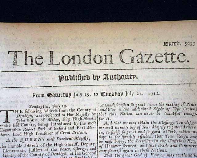 1712 Before REVOLUTIONARY WAR Newspaper 296 Years Old ...
