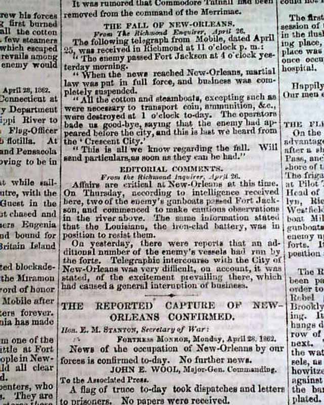 1862 Civil War New Orleans... - RareNewspapers.com