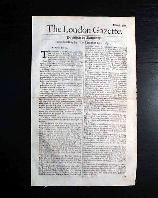 Genuine London Gazette newspaper from 1670... - RareNewspapers.com