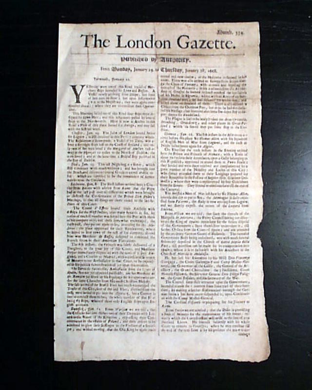 Genuine London Gazette newspaper from 1668... - RareNewspapers.com