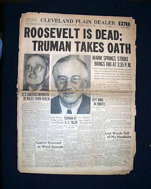 Franklin Roosevelt Death in 1945.... - RareNewspapers.com