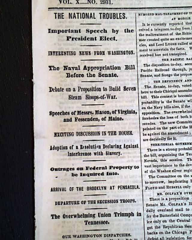 1860 Pre Civil War tensions.... - RareNewspapers.com