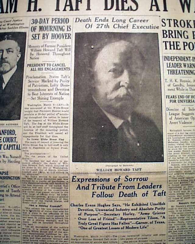 Death of President William Taft... Babe Ruth accept contract ...