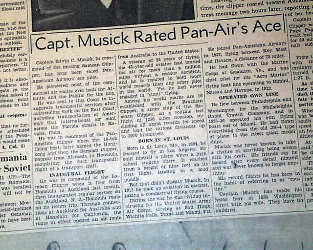 1938 Samoan Clipper crash... Ed Musick... - RareNewspapers.com