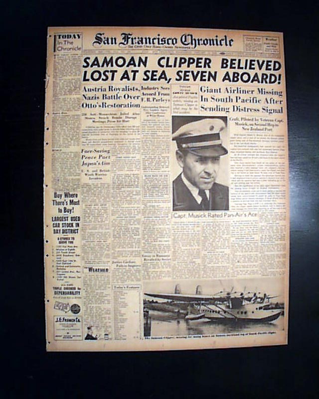 1938 Samoan Clipper crash... Ed Musick... - RareNewspapers.com