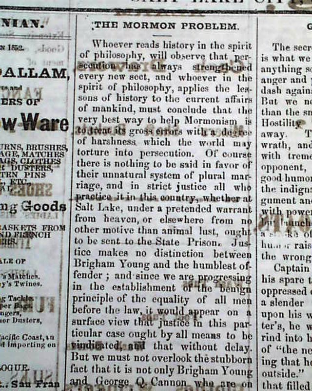 "The Mormon problem" in a Mormon newspaper... - RareNewspapers.com