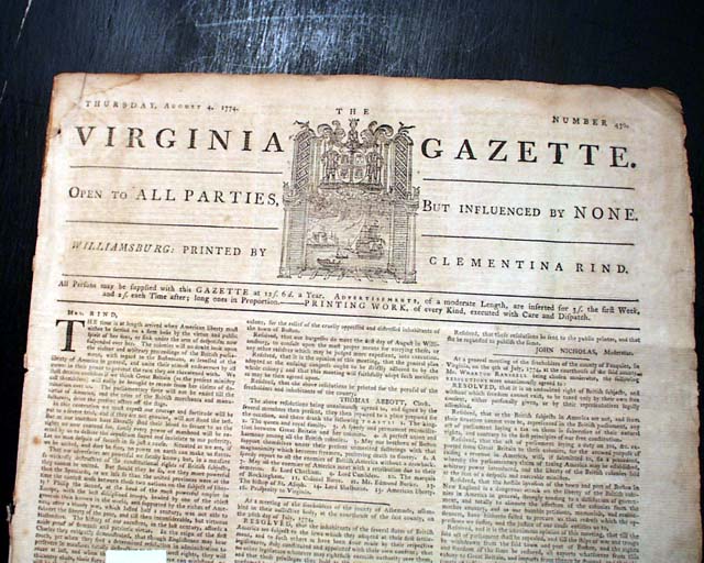 By Virginia's first woman printer... Great wealth of patriotic content ...