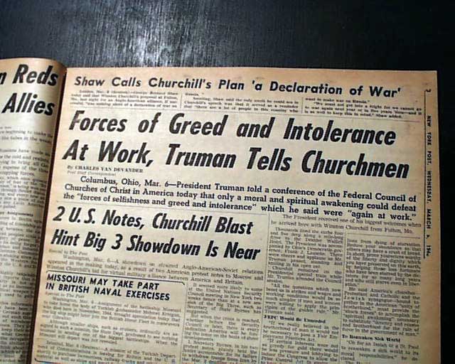 Iron Cutain speech in 1946.... Winston Churchill... - RareNewspapers.com