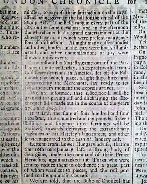 The hated Stamp Act is repealed... - RareNewspapers.com