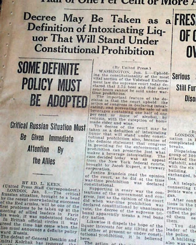 Prohibition beginning in 1920 America... - RareNewspapers.com