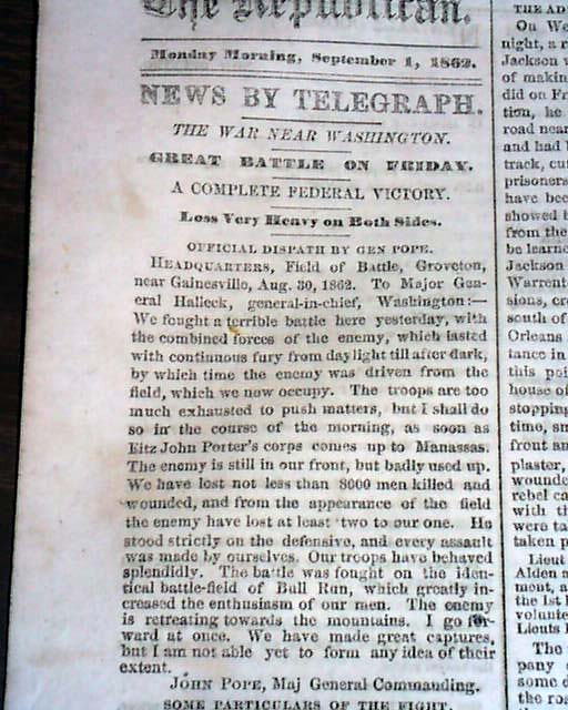 Battle Of Bull Run # 2 1862 Civil War... - RareNewspapers.com