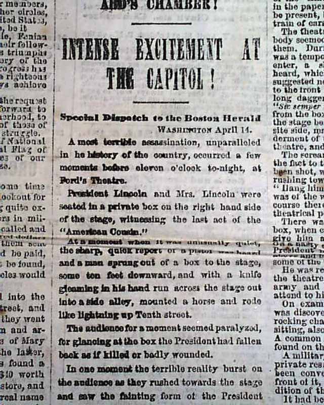 Lincoln assassination first report... - RareNewspapers.com