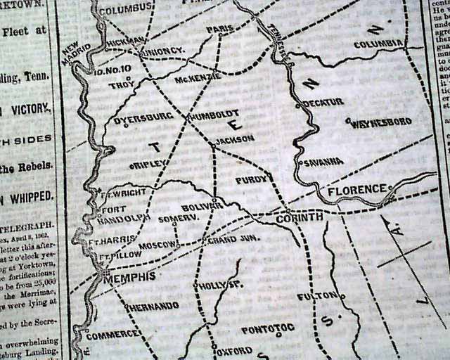 1862 Corinth, MS Civil War Map... - RareNewspapers.com
