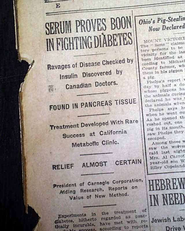 Discovery of insulin in 1922... - RareNewspapers.com