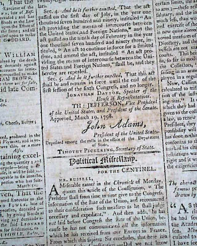 John Adams script signature on the front page... - RareNewspapers.com